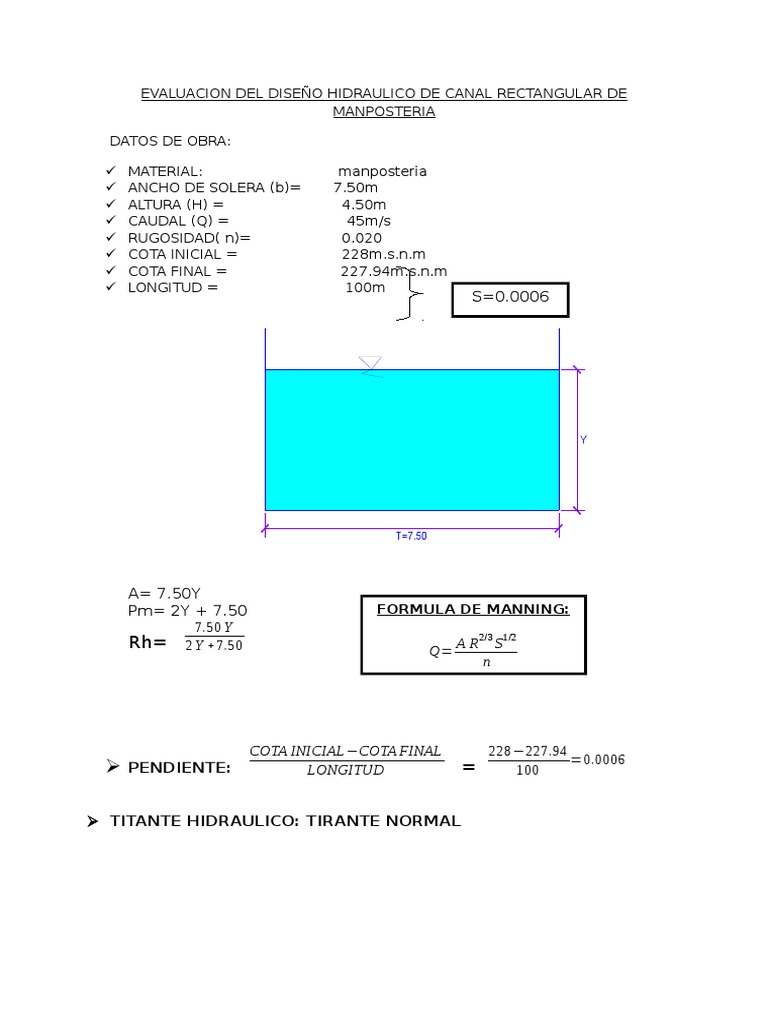 Diseño Hidraulico y Estructural de Canal Rectangular | PDF