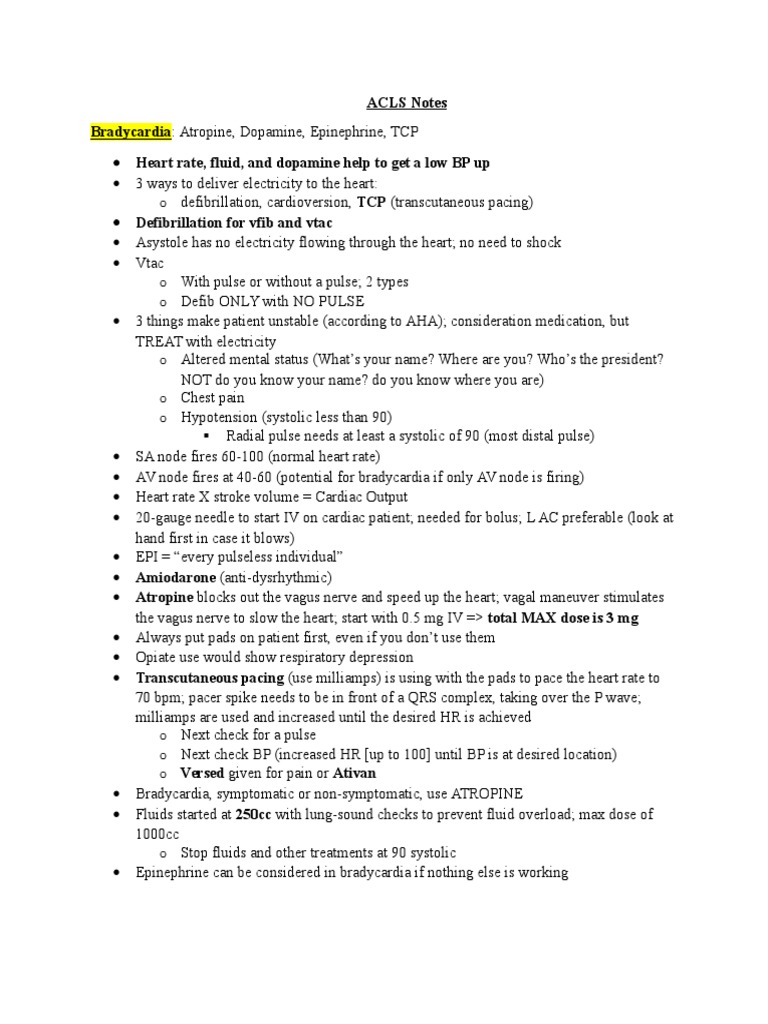 ACLS Notes | PDF | Heart | Heart Rate