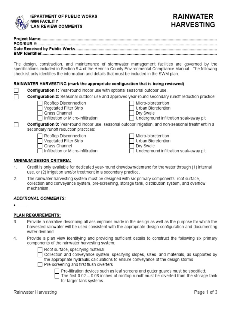 06 Rainwater Harvesting Checklist Spec. No 6 - FINAL | PDF | Stormwater ...