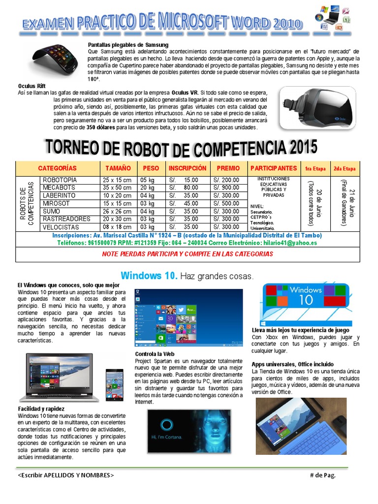 Examen Práctico de Word 2010 | PDF | Windows 10 | Microsoft Windows