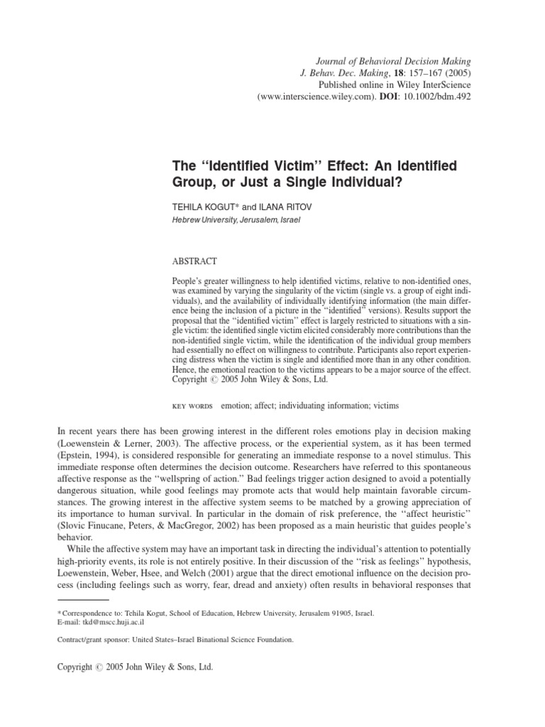 The Identified Victim Effect - An Identified Group, or Just A Single ...