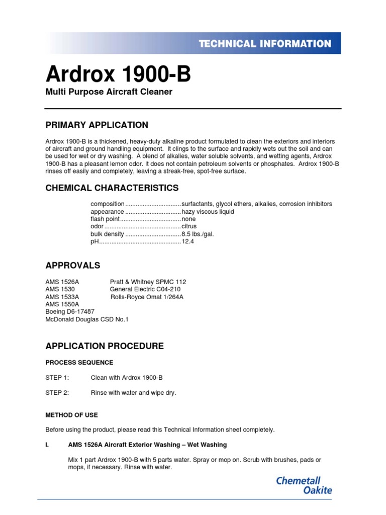 Ardrox 1900ba | PDF | Surfactant | Shelf Life
