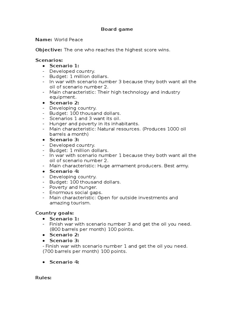 World Peace Board Game Scenarios | PDF