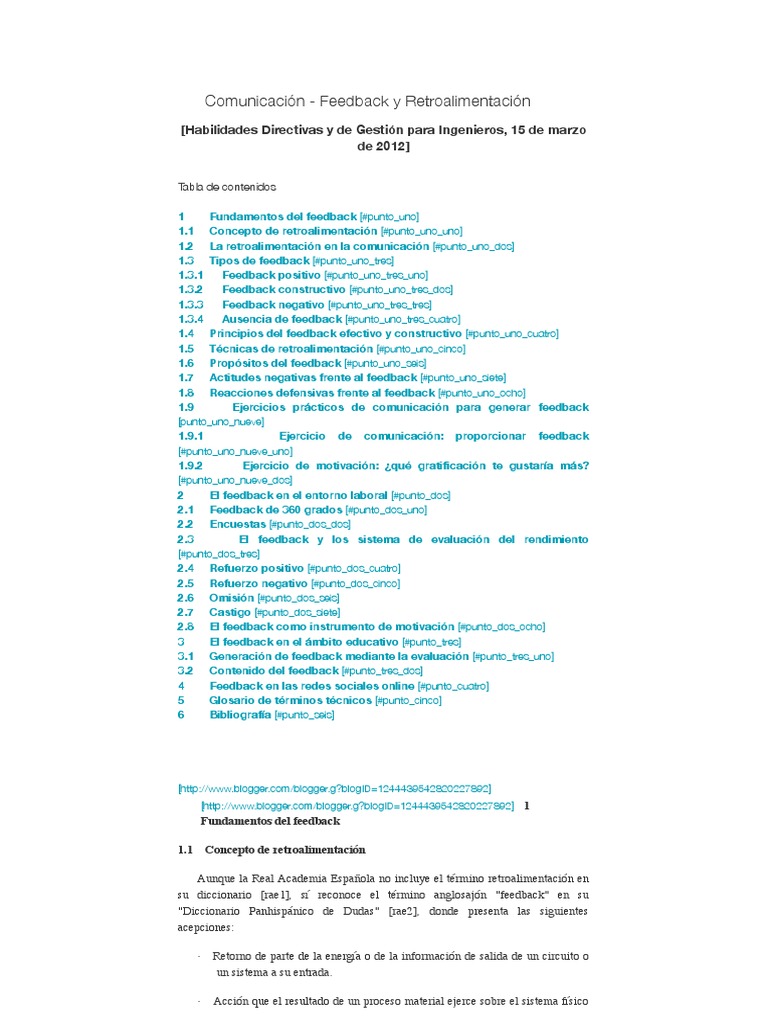 Comunicación Feedback y Retroalimentación | PDF | Realimentación ...