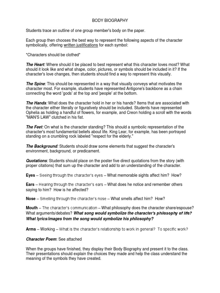 Body Biography Project Guidelines | PDF | Poetry | Science