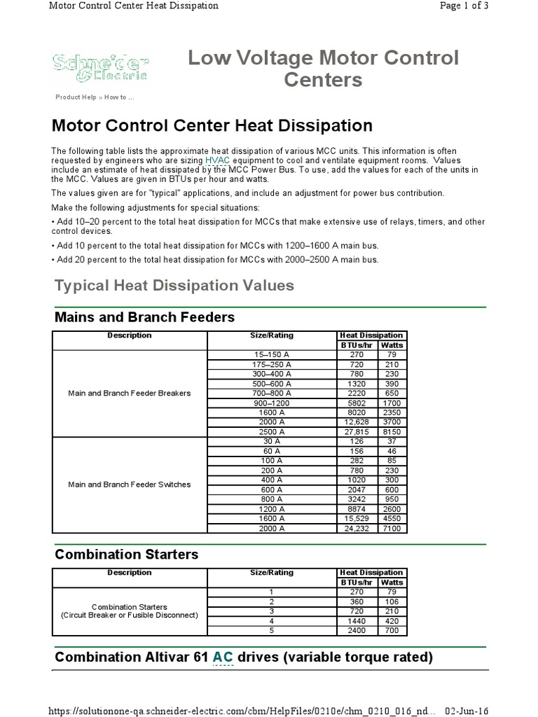 MCC Heat Dissipation Calculations | PDF | Electrical Components ...