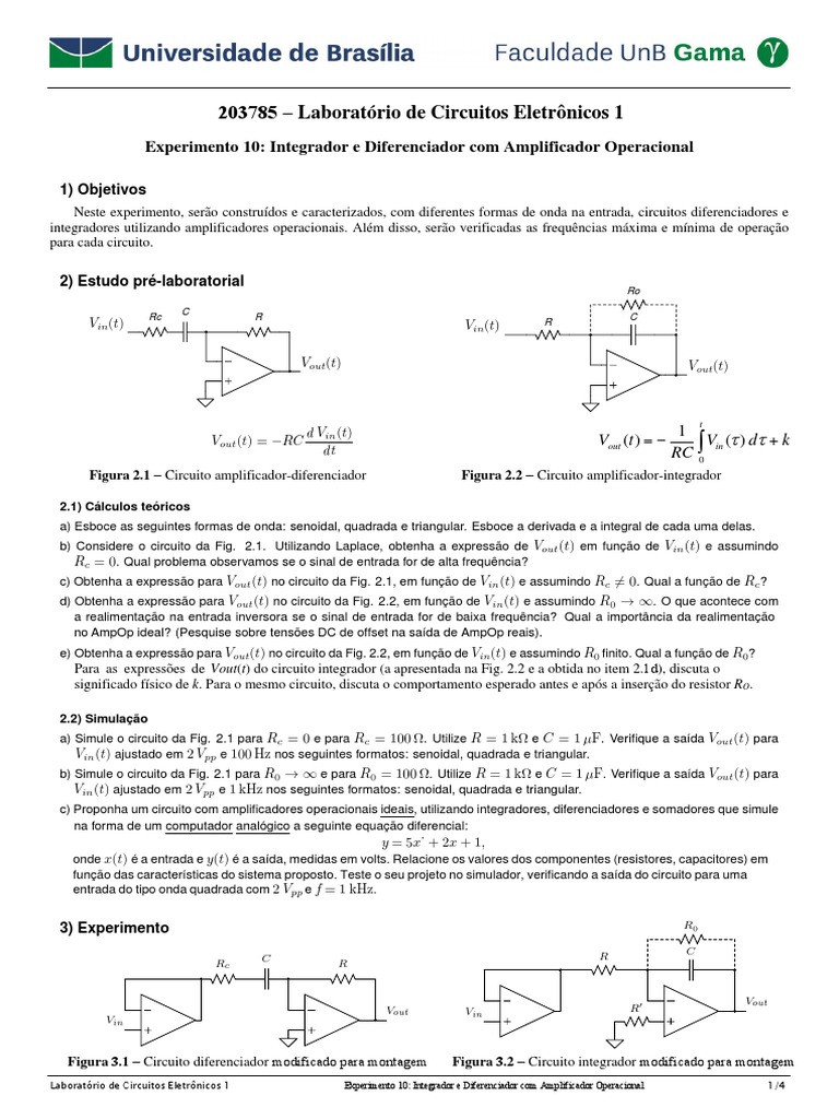 CE1 Exp10 Integrador e Diferenciador Com Amplificador Operacional | PDF ...
