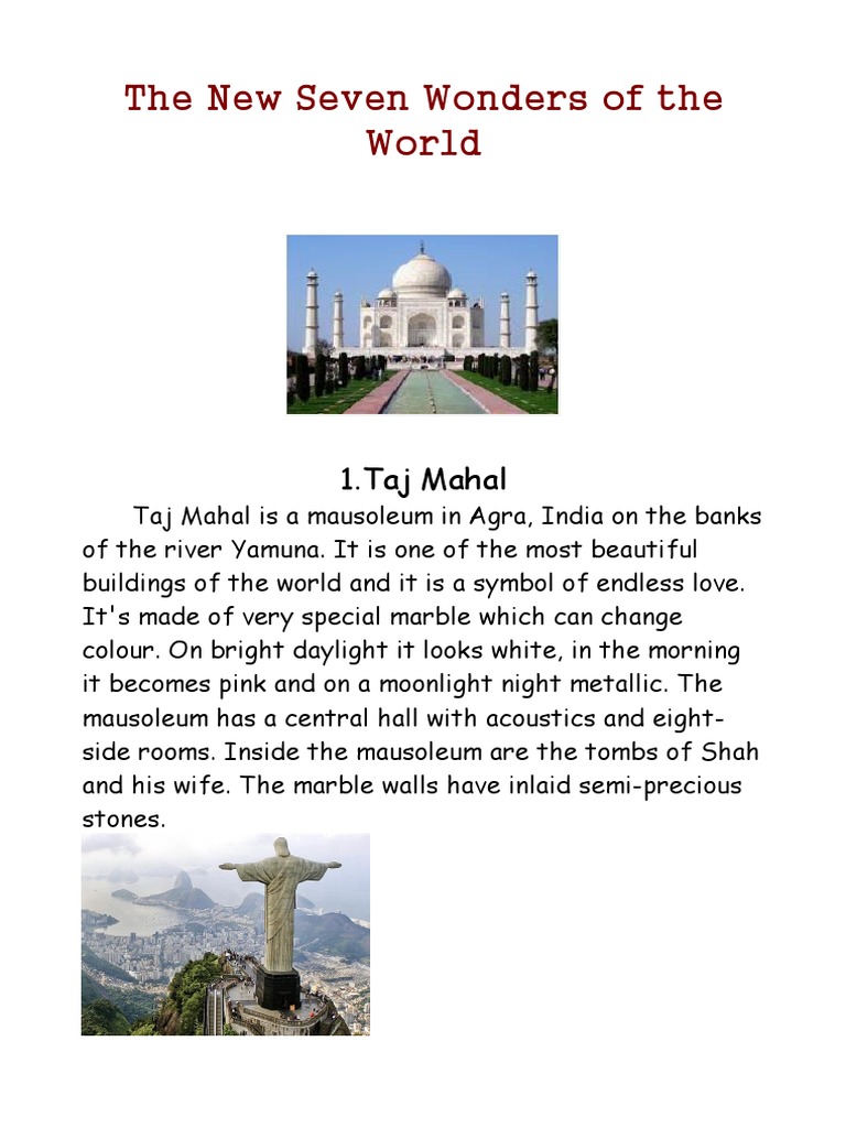 The New Seven Wonders of The World: 1.taj Mahal | PDF | Rome | Ancient ...
