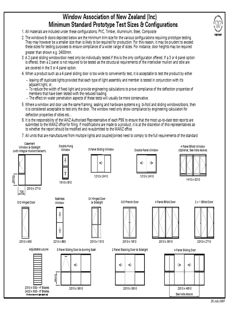 Door and Window Standard Sizes WANZ Test Size Configurations - July ...