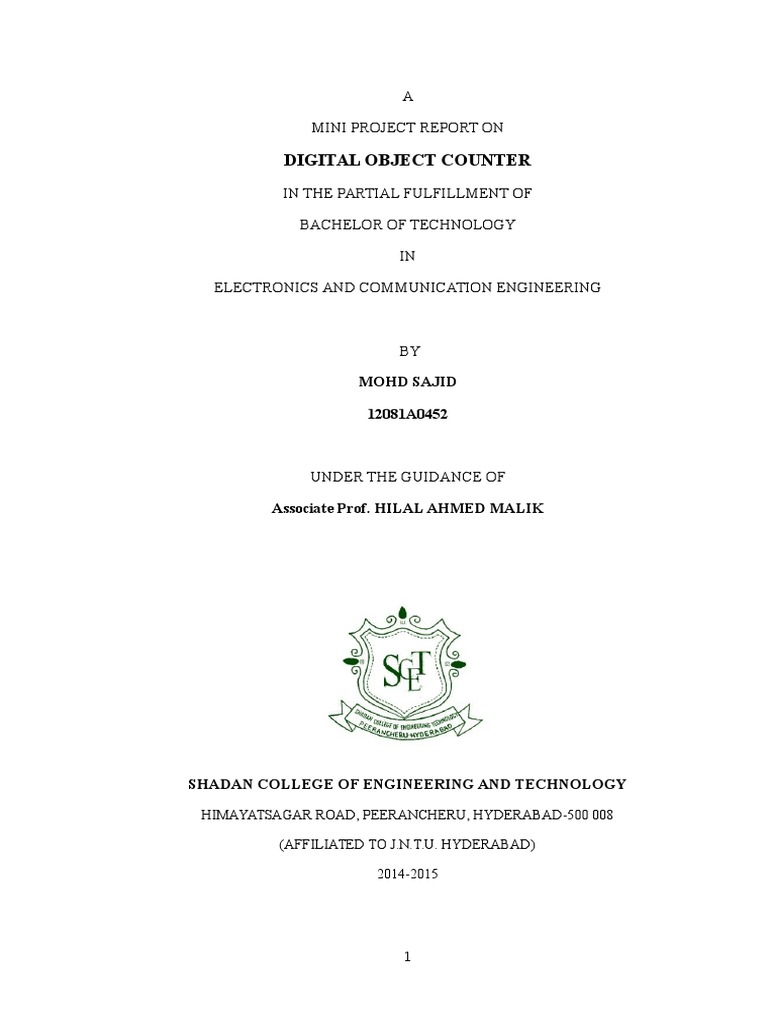Mohd Sajid's Bachelor of Technology Mini Project Report on Developing a Digital Object Counter ...