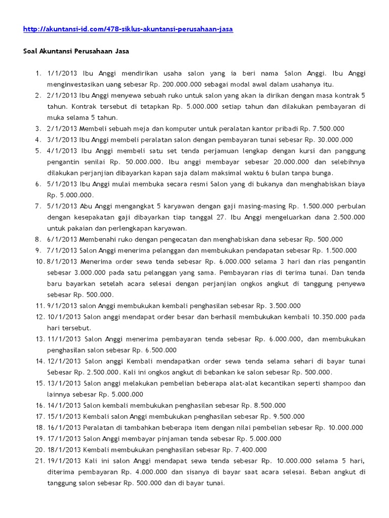 Soal Akuntansi Perusahaan Jasa (Salon Anggi) | PDF