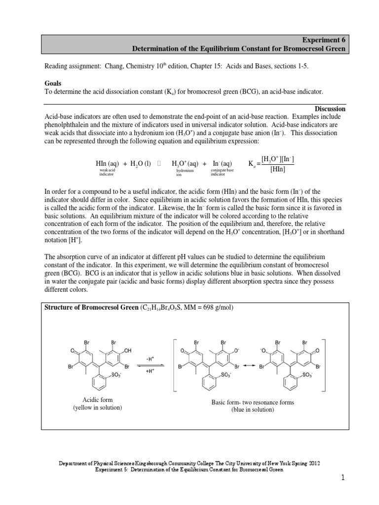 4 Determination of The Equilibrium Constant For Bromocresol Green | PDF ... 4 Determination of The Equilibrium Constant For Bromocresol Green | PDF ...
