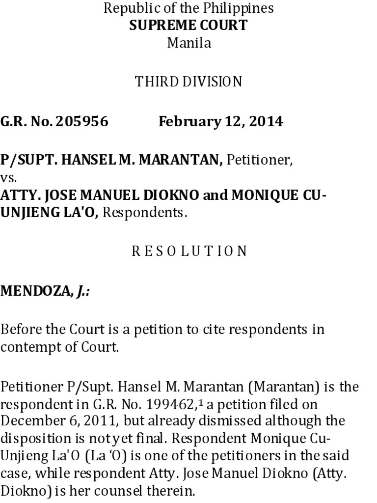 Marantan Vs Diokno | PDF | Contempt Of Court | Constitutional Law