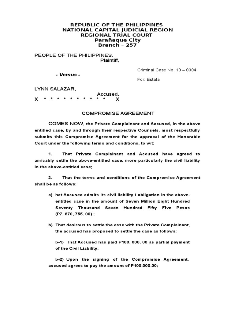 Compromise Agreement | PDF | Finance & Money Management | Law