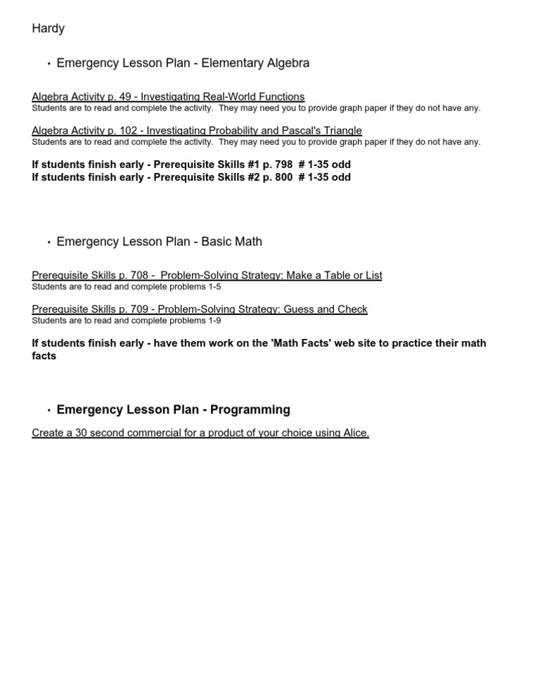 Emergency Lesson Plan | PDF