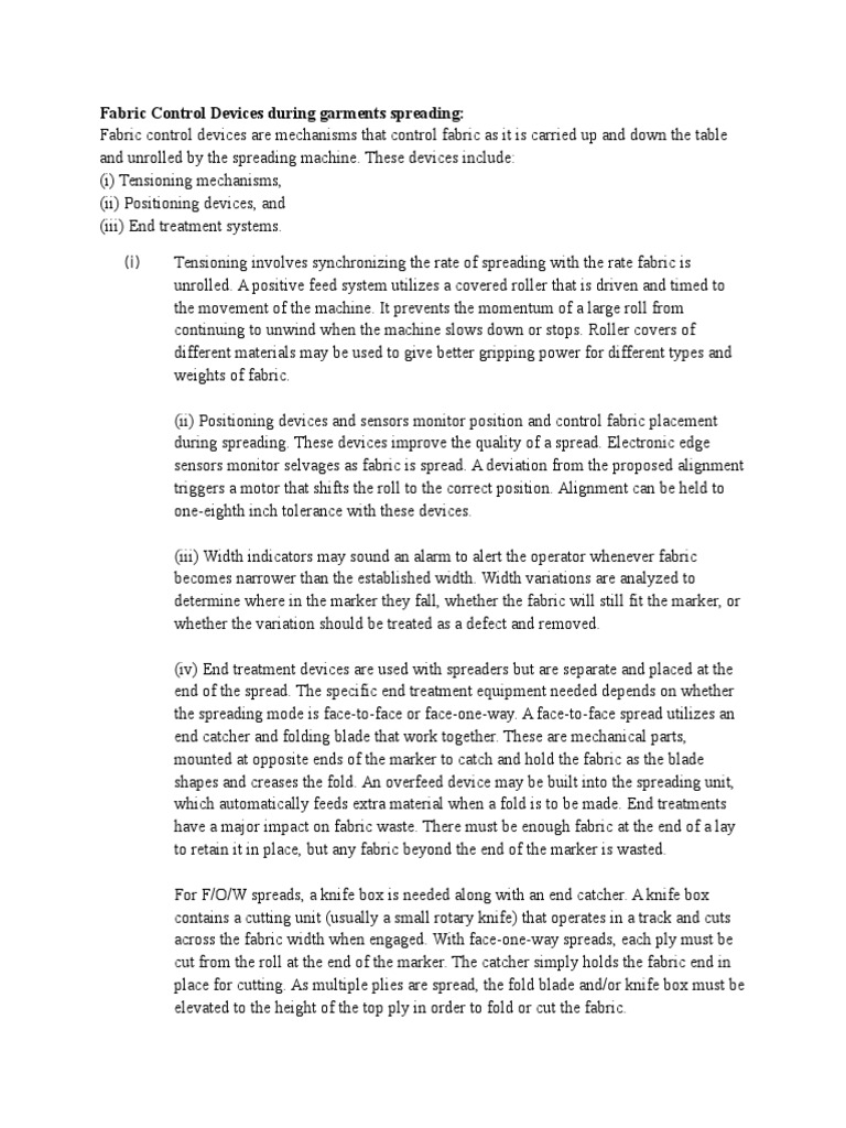 Fabric Control Devices During Garments Spreading | PDF | Knife | Textiles