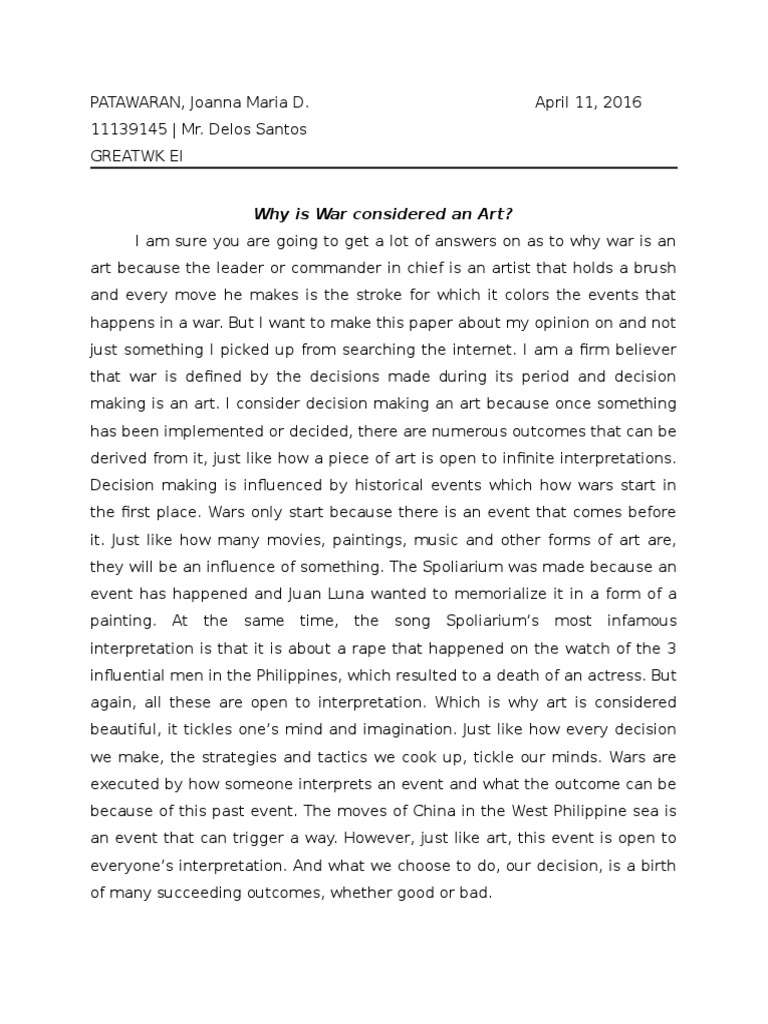 Art of War Reaction Paper | PDF | Psychology | Psychological Concepts