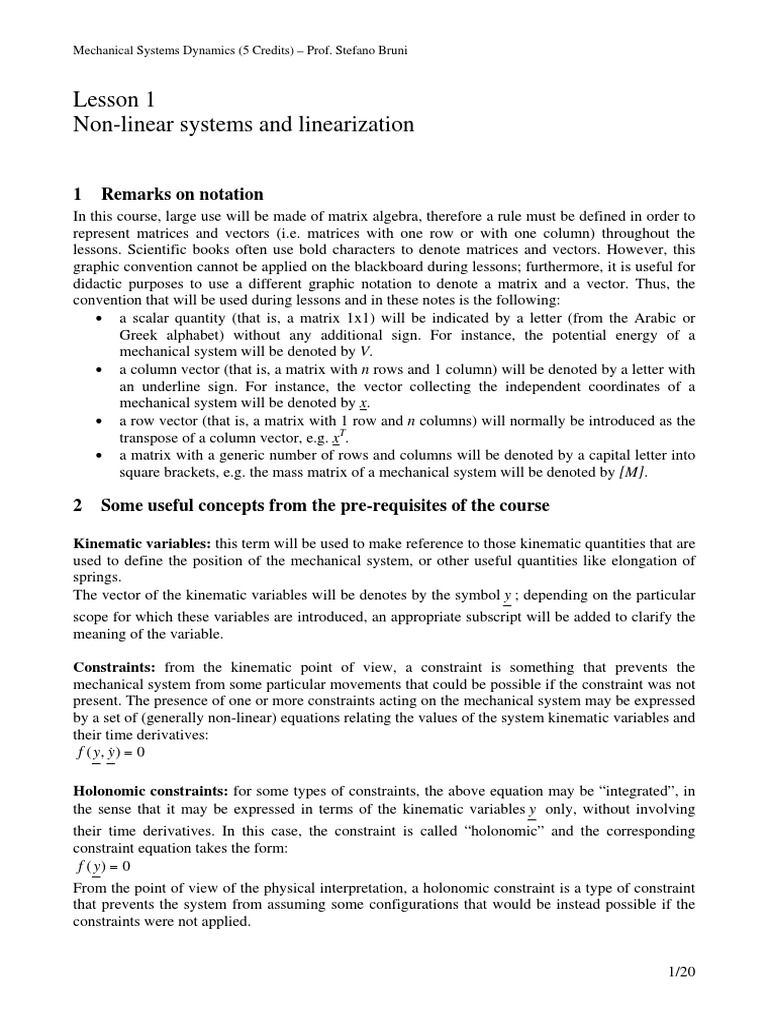 Non Linear System and Linearization | PDF | Lagrangian Mechanics | Kinematics
