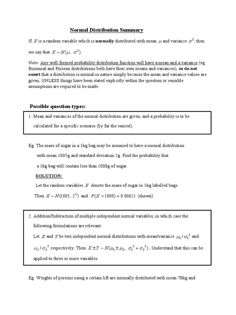 Normal Distribution Summary | PDF | Normal Distribution | Variance