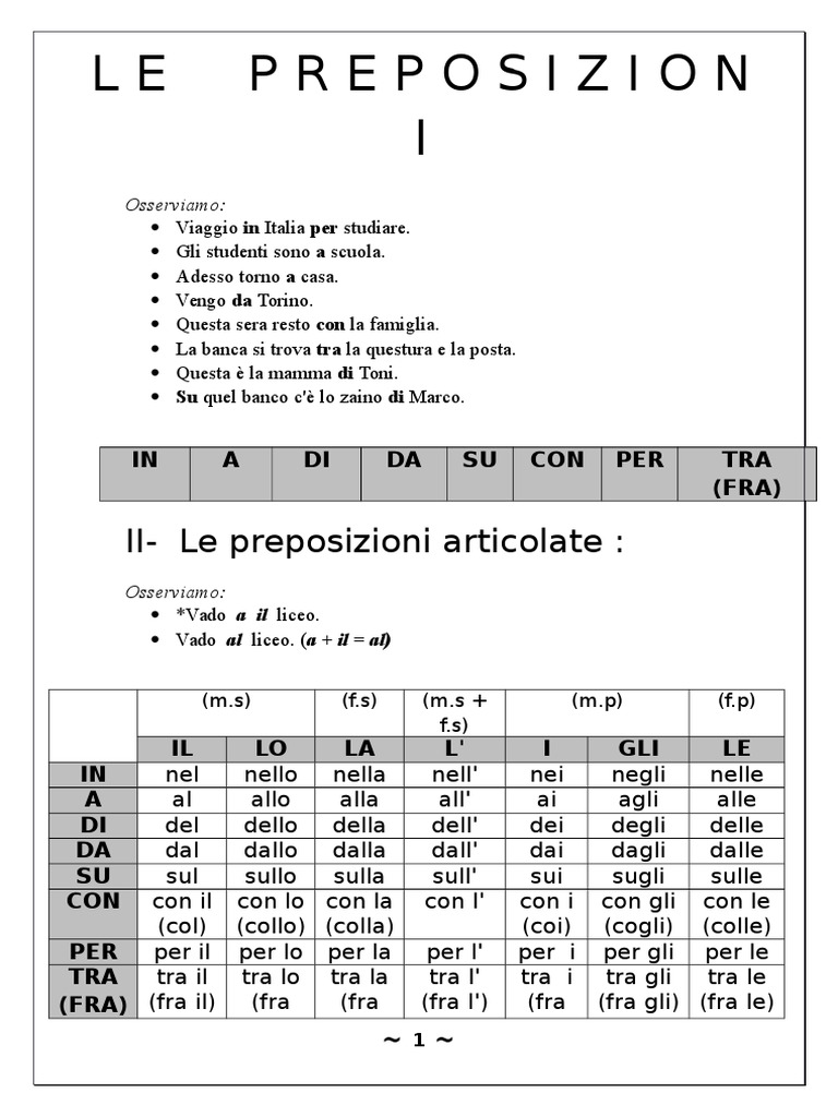 Le Preposizioni | PDF