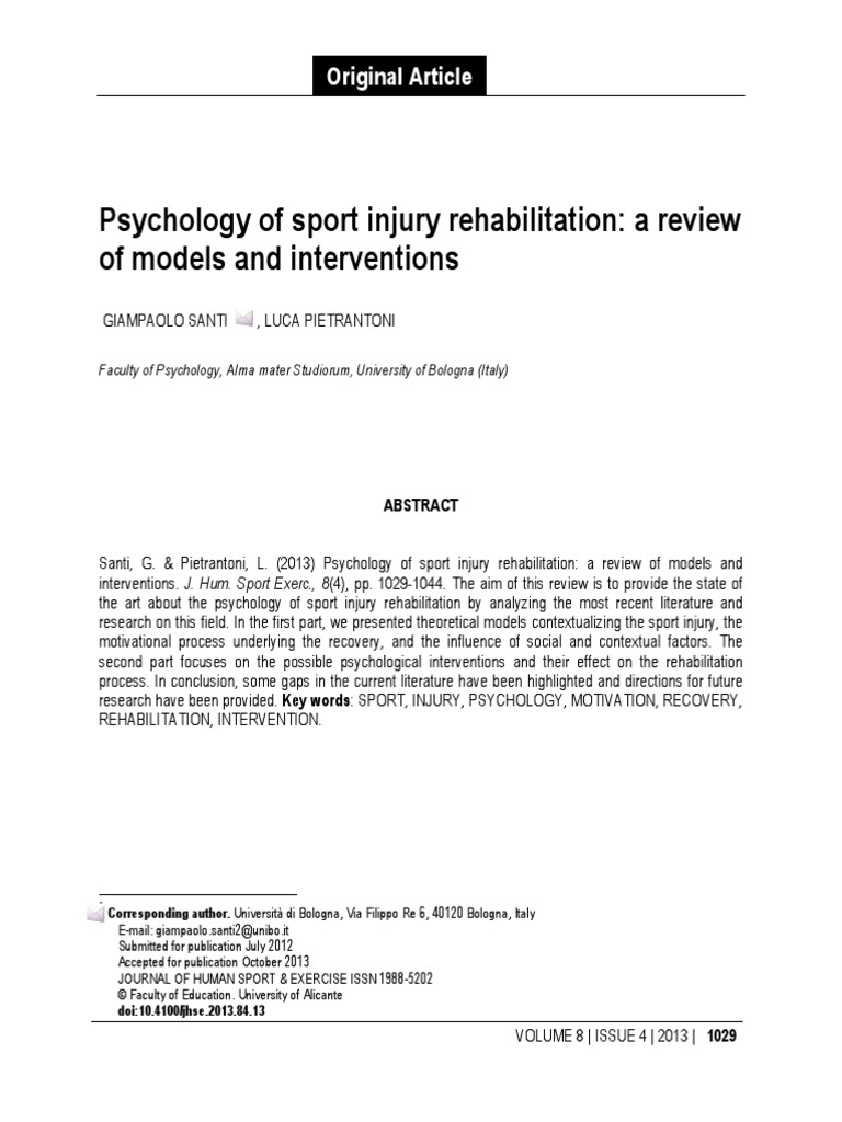 Psychology of Sport Injury Rehabilitation A Review of Models and ...