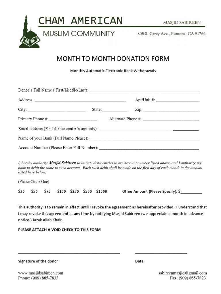 Monthly Pledge Form | PDF | Finance & Money Management