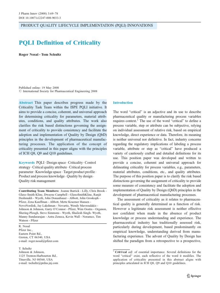 PQLI Definition of Criticality | PDF | Risk | Risk Management