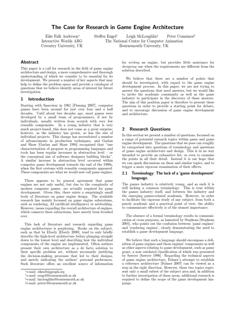 The Case For Research in Game Engine Architecture | PDF | Component ...