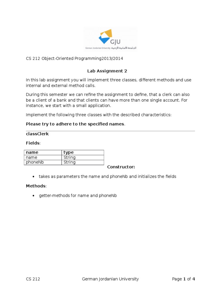 Lab Assignment 2 Implementing Classes For A Banking Application Pdf Constructor Object 