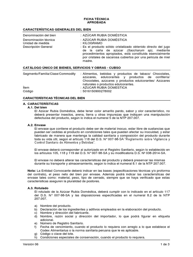 Norma Tecnica Azucar Rubia Domestica | PDF | Azúcar | Dieta y nutrición