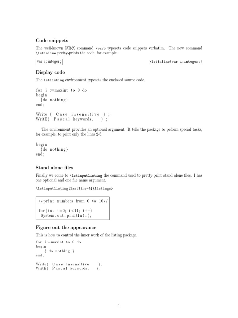 Formatting and Displaying Code Snippets and Listings Using LaTeX ...