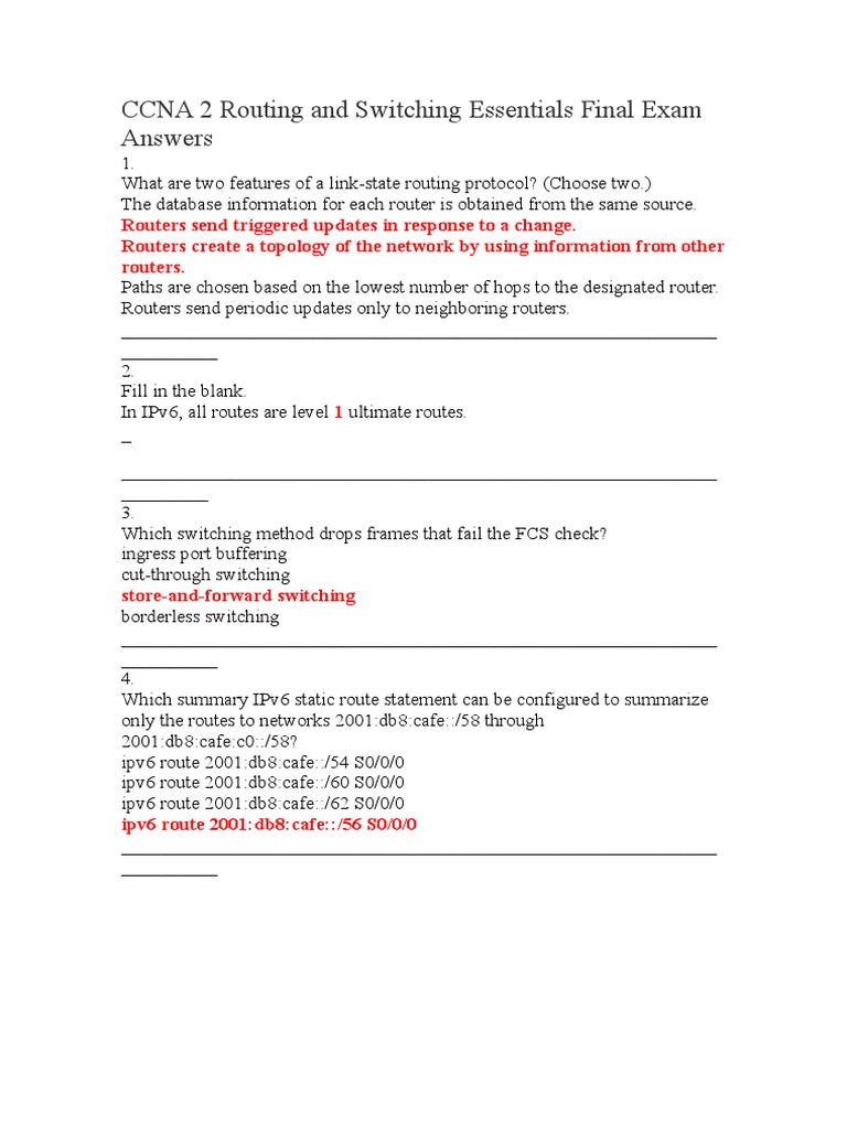 CCNA 2 Routing and Switching Essentials Final Exam Answers | PDF | Ip Address | Router (Computing)
