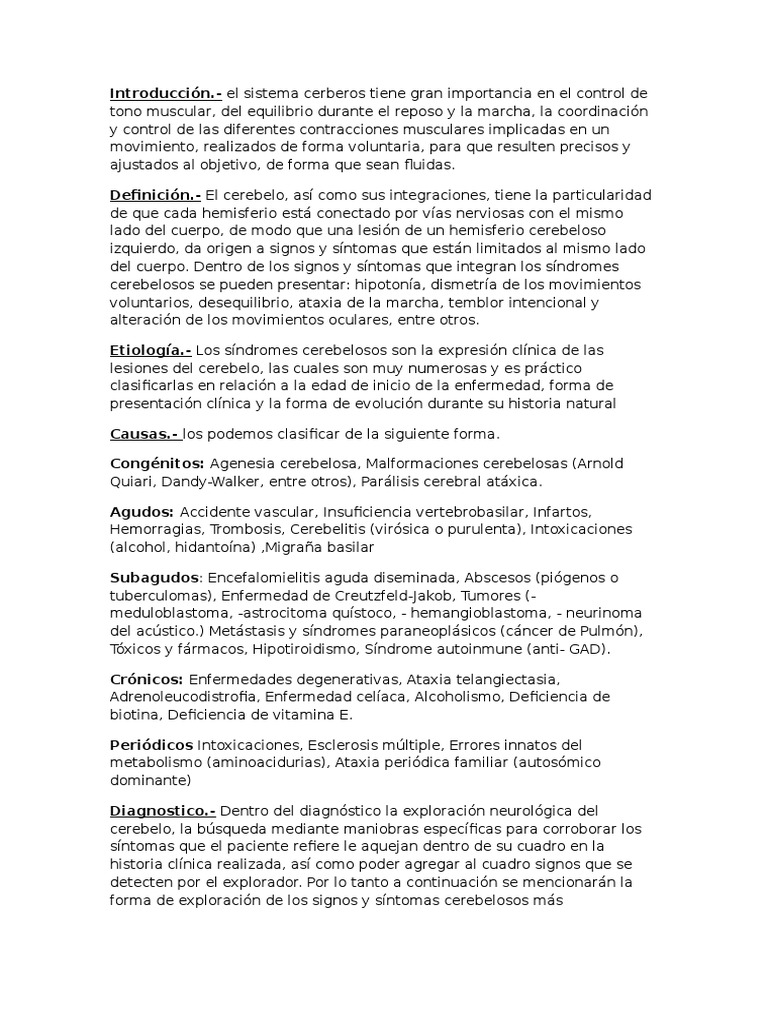 Síndromes Cerebelosos: Signos y Causas | PDF | Cerebelo | Diagnostico ...