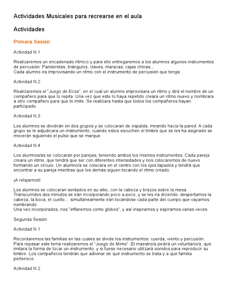 Actividades Musicales para Recrearse en El Aula | PDF | Ritmo | Sonido