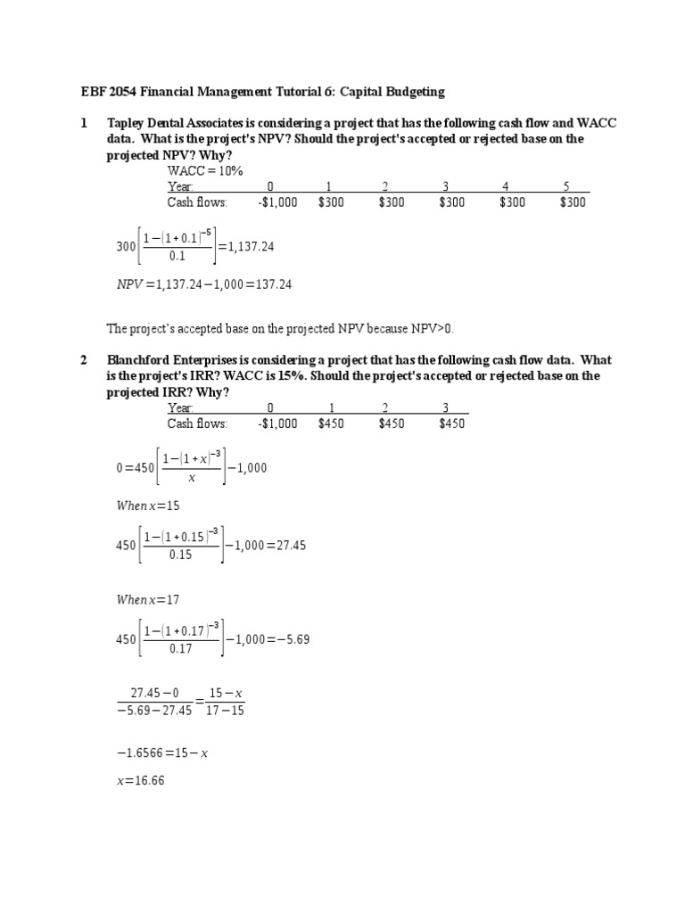 Tutorial 6 Capital Budgeting Question | PDF | Capital Budgeting ...