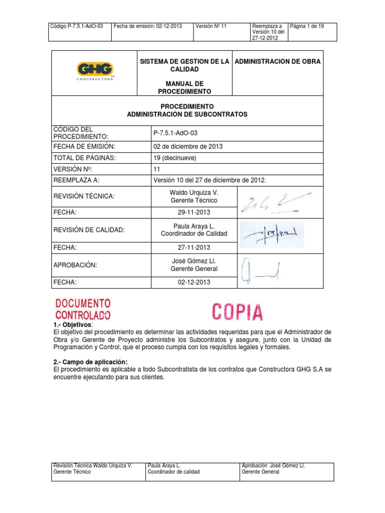 Procedimiento Administración Subcontratos V11 | Outsourcing | Derecho ...