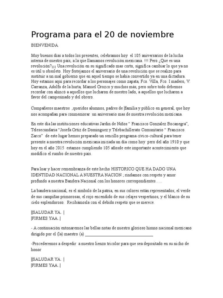 Programa para El 20 de Noviembre | PDF | revolución mejicana | México