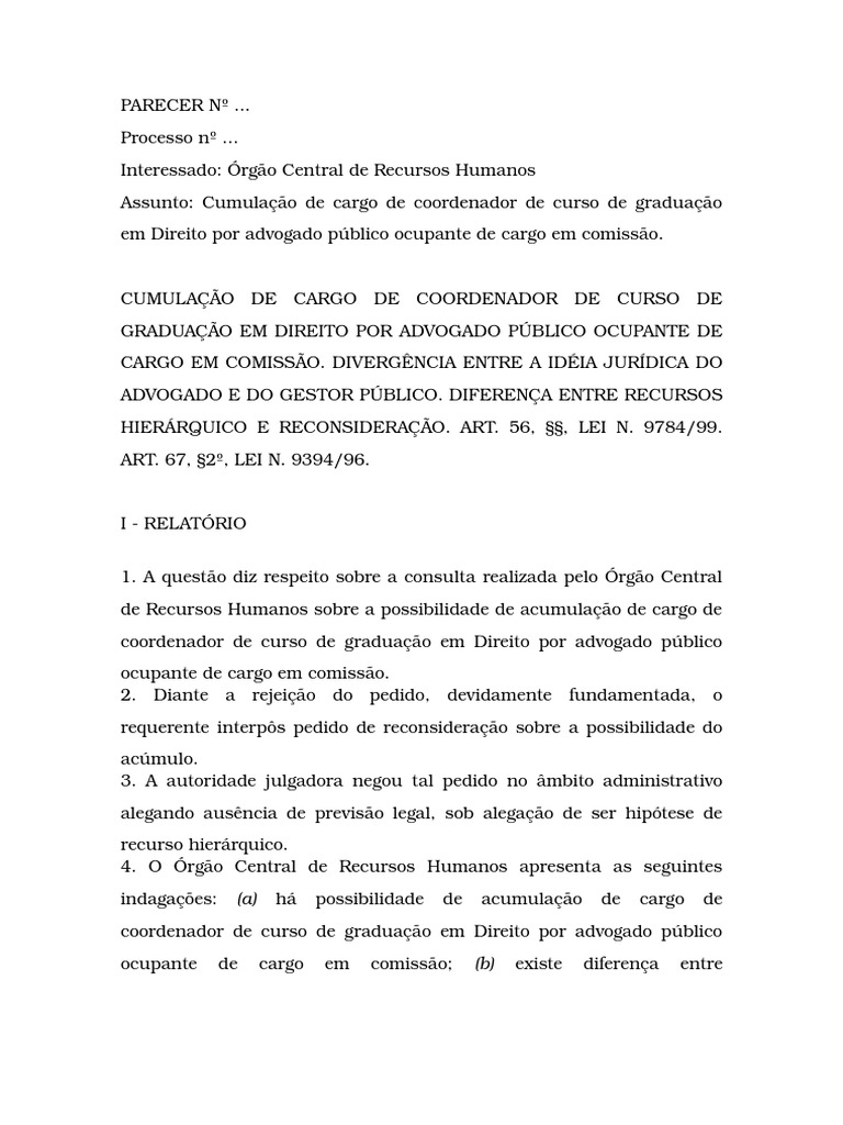 PARECER JURÍDICO | Lei Estatutária | Advogado