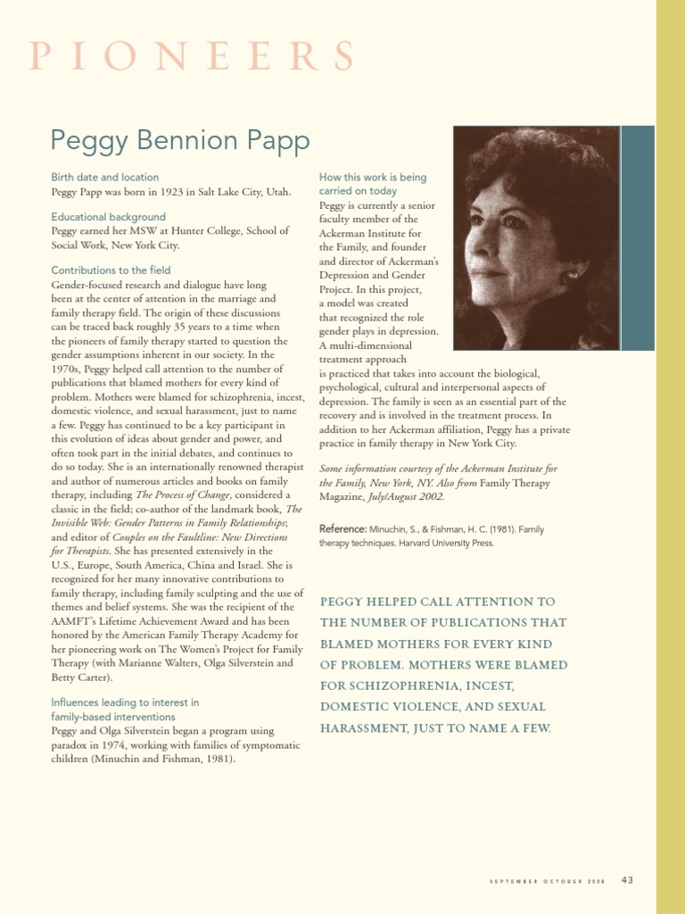 Family Therapy Pioneers - Peggy Papp | PDF | Family Therapy | Mental ...
