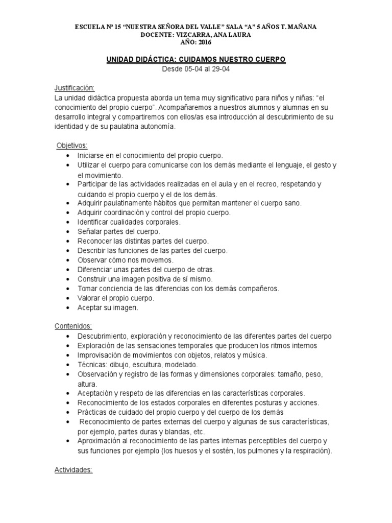 Unidad Didáctica Mi Cuerpo | PDF | Imagen | Conocimiento