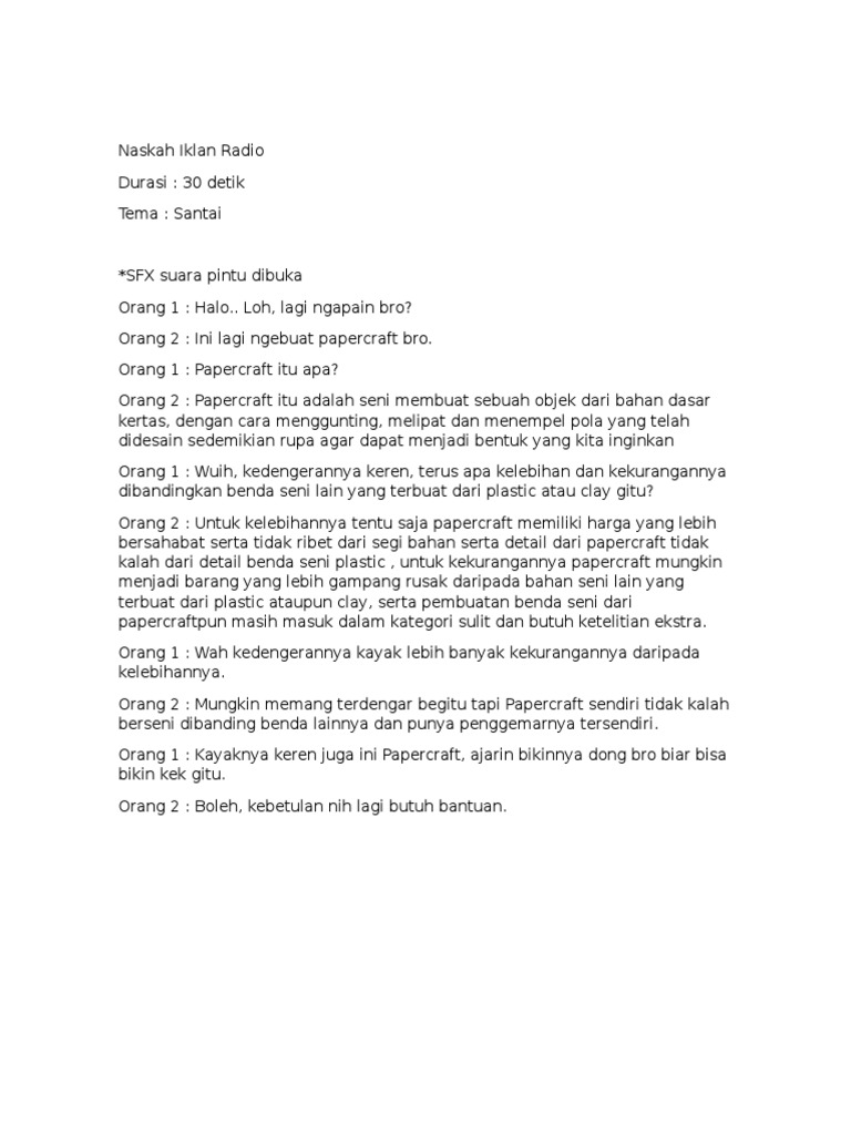 Contoh Naskah Iklan Radio Sederhana | PDF