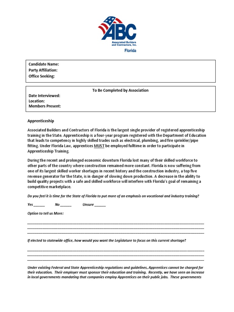 ABC Questionnaire | PDF | Apprenticeship | Business