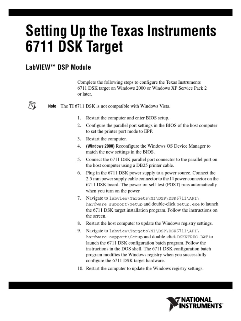 Setting Up The Texas Instruments 6711 DSK Target: Labview DSP Module | PDF | Microsoft Windows ...