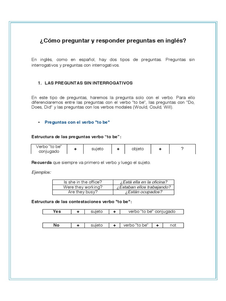 Cómo Preguntar y Responder Preguntas en Inglés | Sujeto (Gramática) | Verbo