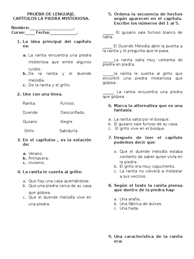 Actividades sobre La Piedra Misteriosa | PDF | Ocio | Entretenimiento ...