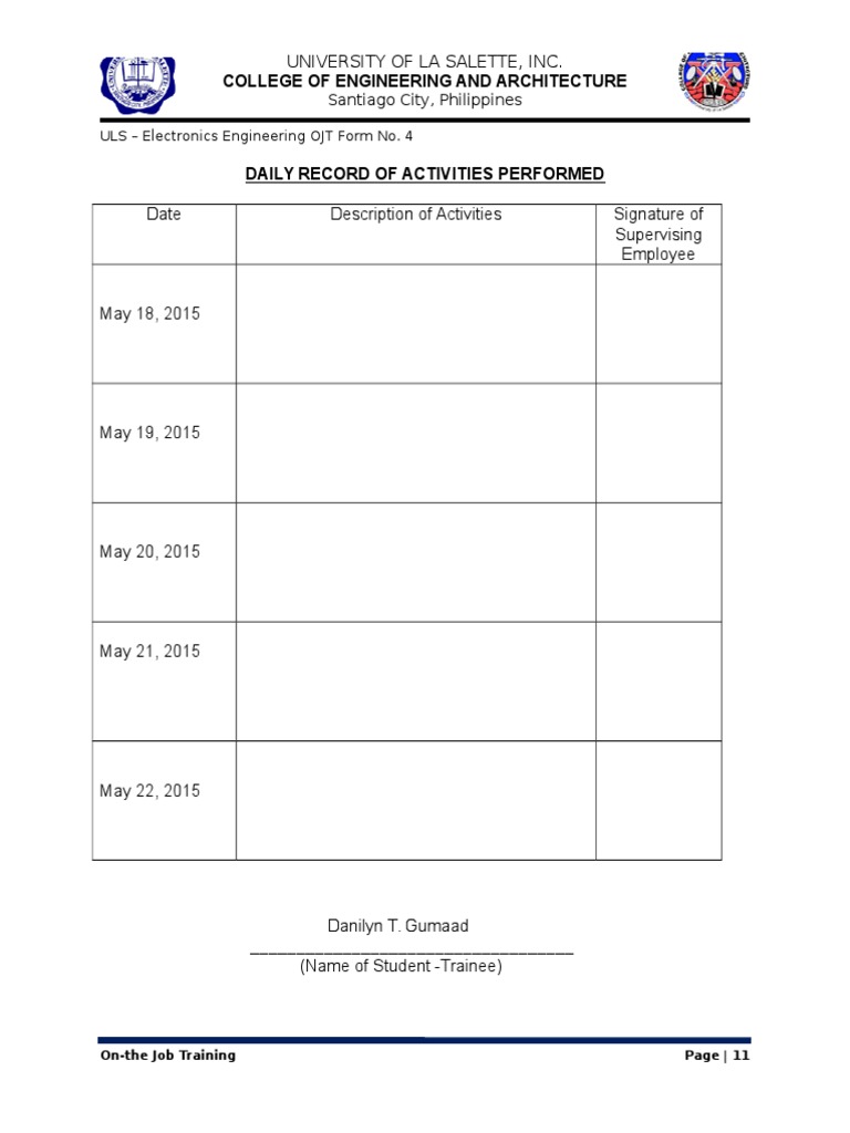 OJT Daily Activity Record | PDF