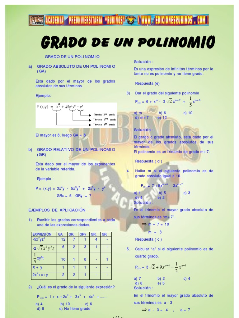 Grado y Valor Numérico de Un Polinomio | PDF | Informática teórica | Relaciones matematicas