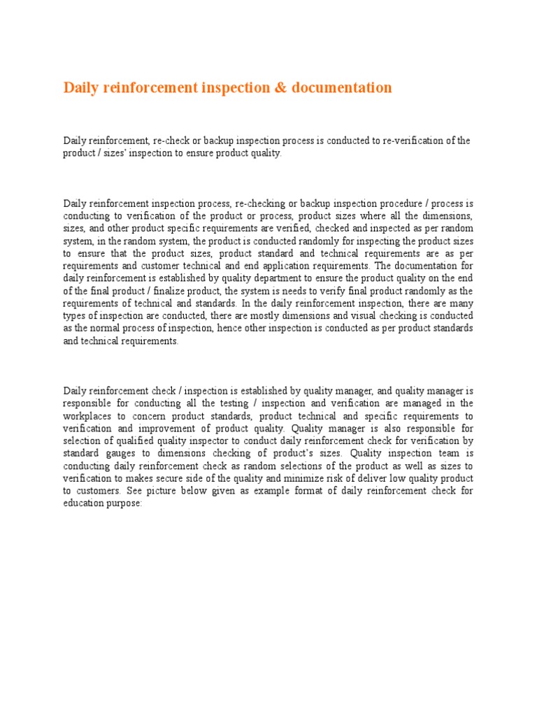 Daily Reinforcement Inspection | PDF | Verification And Validation ...