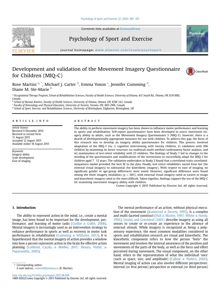 Cuestionario Imagineria Motora Niños | PDF | Mental Chronometry | Mental Processes
