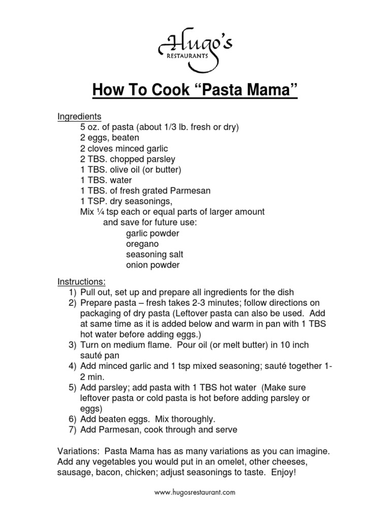 Pasta Mama Recipe Guide | PDF